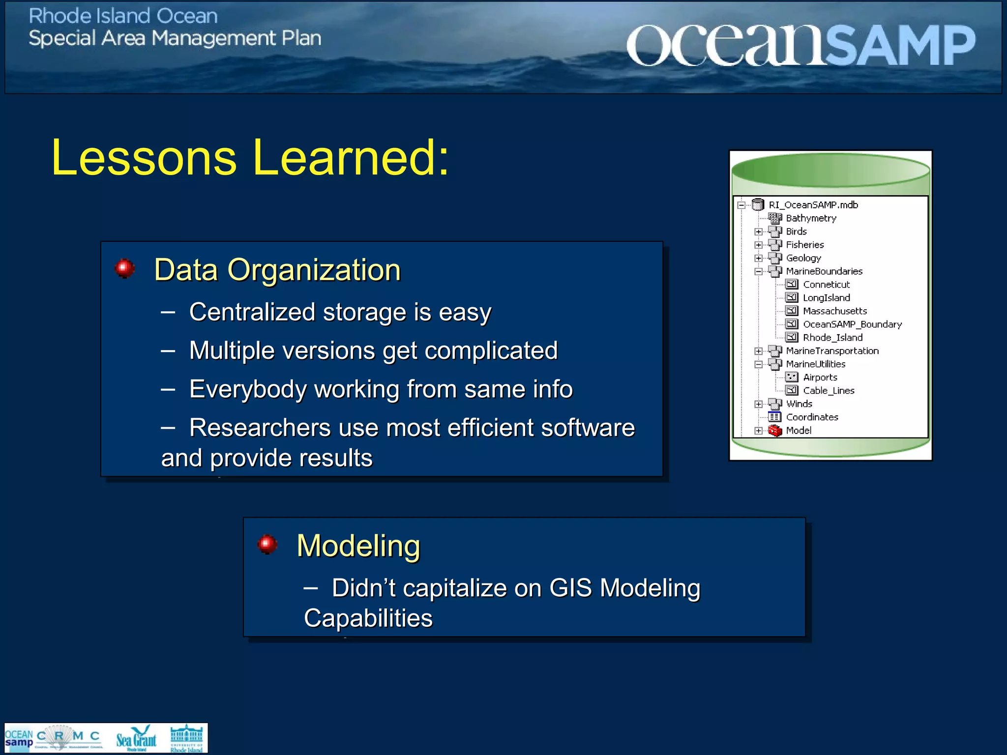 The Rhode Island Ocean SAMP: Developing an Integrated Geospatial ...