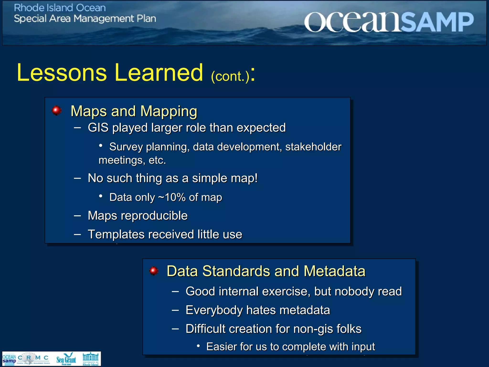 The Rhode Island Ocean SAMP: Developing an Integrated Geospatial ...