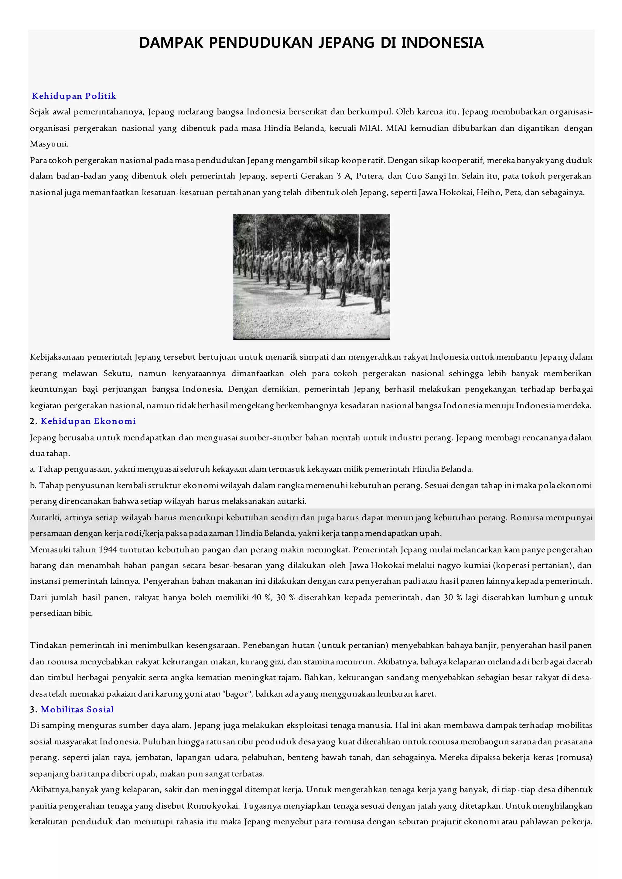 Dampak pendudukan jepang di indonesia | PDF