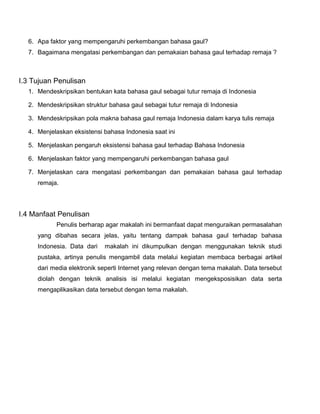 Dampak bahasa gaul terhadap bahasa indonesia | PDF