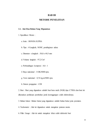 Proposal skripsi Dampak kerenggangan celah elektrode busi | DOCX
