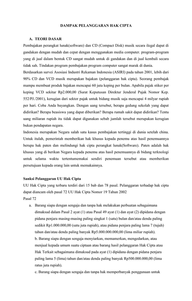 Dampak pelanggaran hak cipta | DOCX