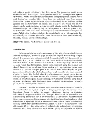 Dampak pencemaran air terhadap ekosistem laut dan masyarakat akibat sampah plastik | DOCX
