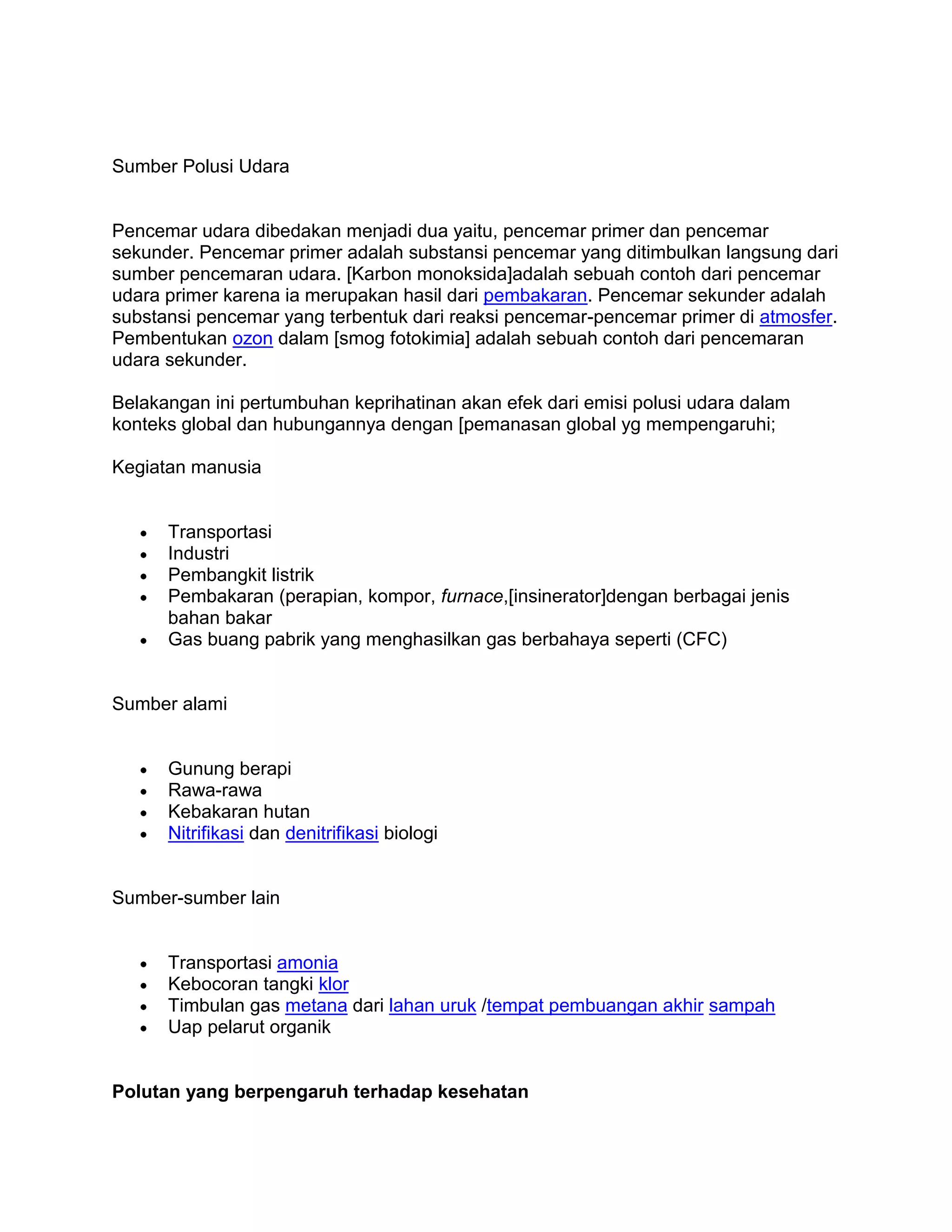 Dampak pencemaran udara dan cara mengatasi pencemaran udara | DOCX