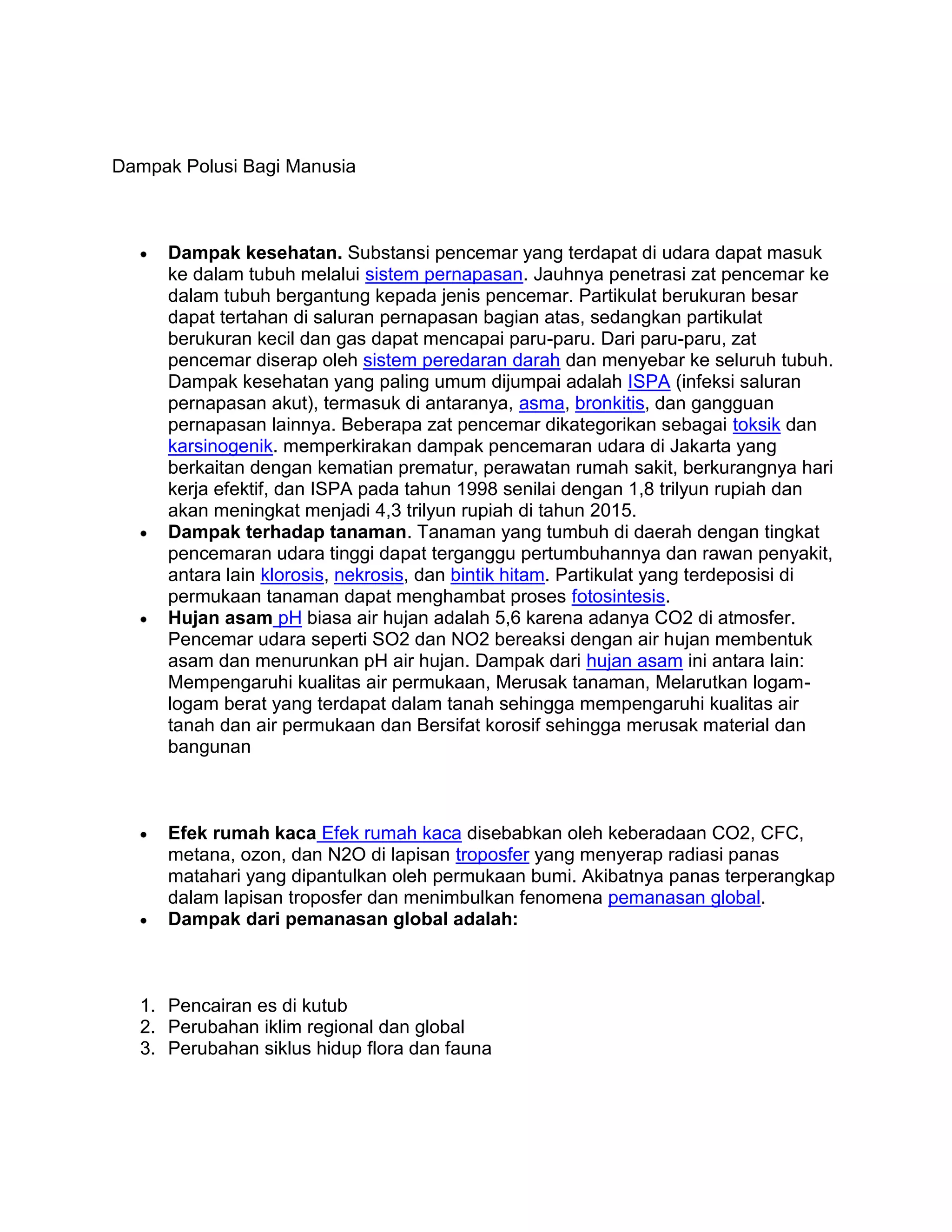 Dampak pencemaran udara dan cara mengatasi pencemaran udara | DOCX