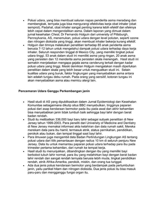 Dampak pencemaran udara dan cara mengatasi pencemaran udara | DOCX