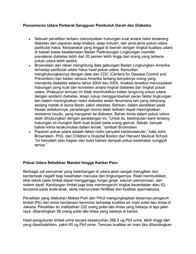 Dampak pencemaran udara dan cara mengatasi pencemaran udara | DOCX