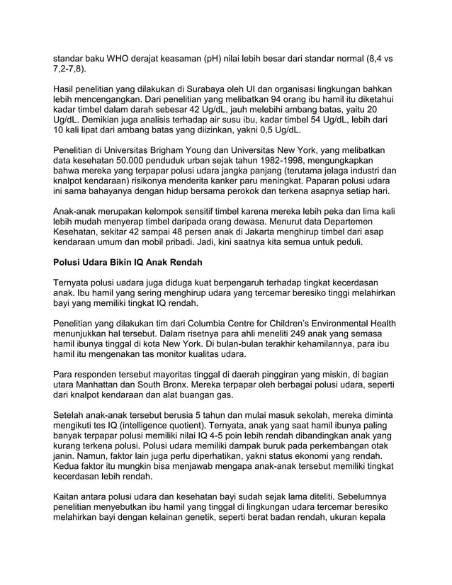 Dampak pencemaran udara dan cara mengatasi pencemaran udara | DOCX