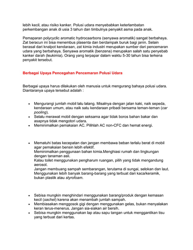 Dampak pencemaran udara dan cara mengatasi pencemaran udara | DOCX