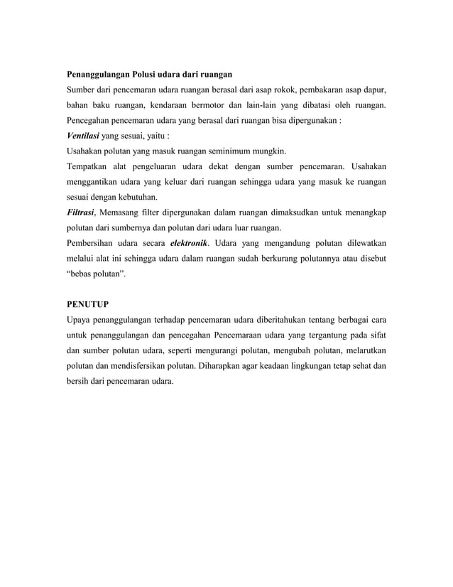 Dampak pencemaran udara dan penanggulangannya | DOC