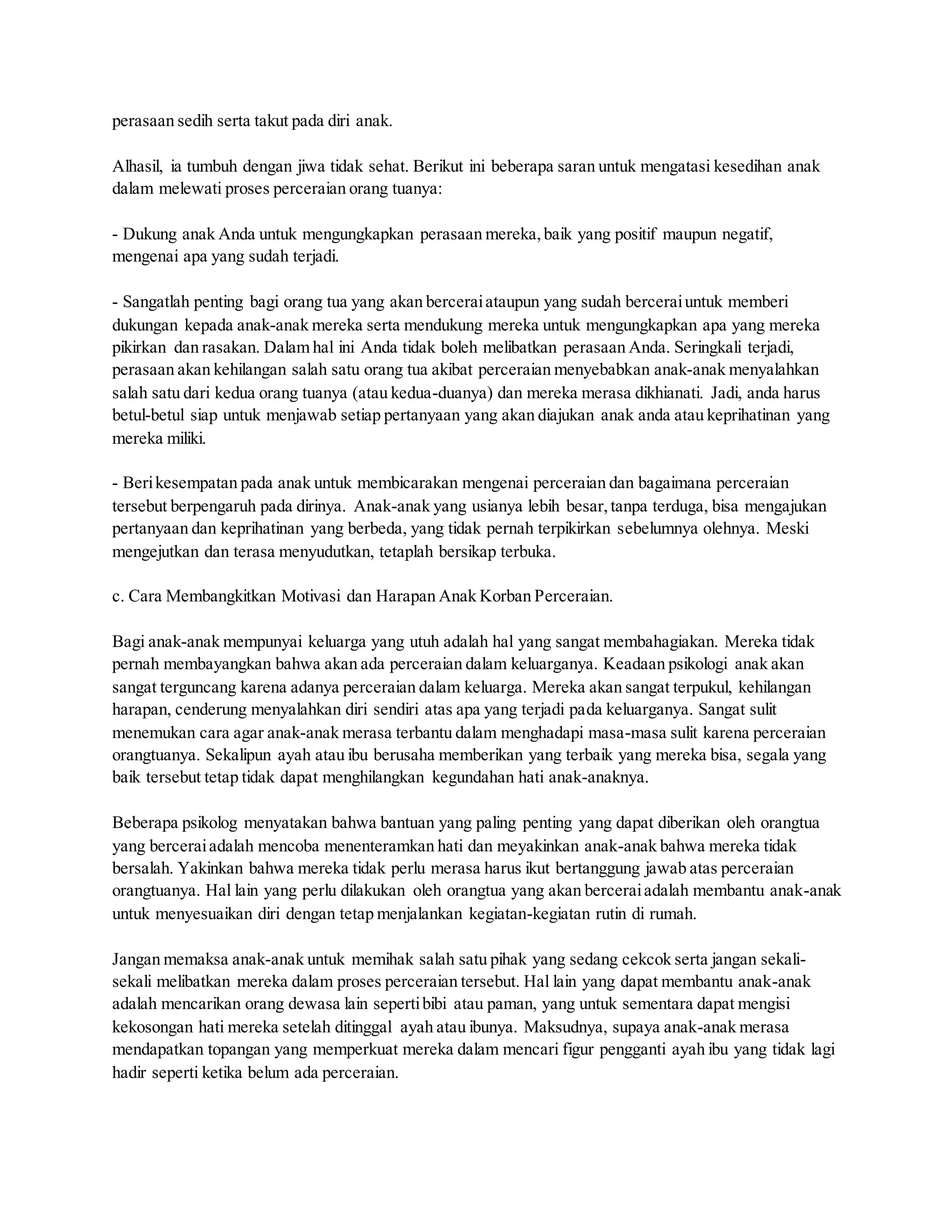 Dampak perceraian bagi perkembangan psikologis anak | PDF