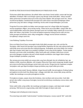 Dampak perceraian bagi perkembangan psikologis anak | PDF