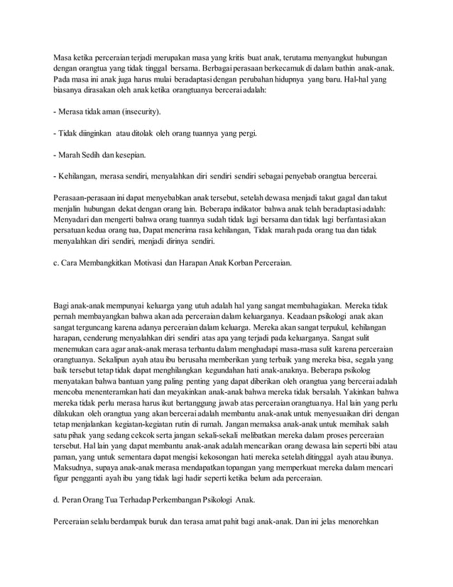 Dampak perceraian bagi perkembangan psikologis anak | PDF