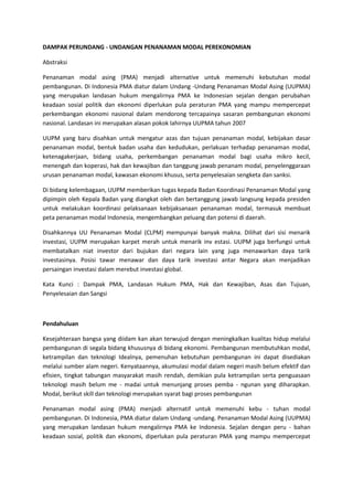 Dampak perundang undangan penanaman modal perekonomian | PDF