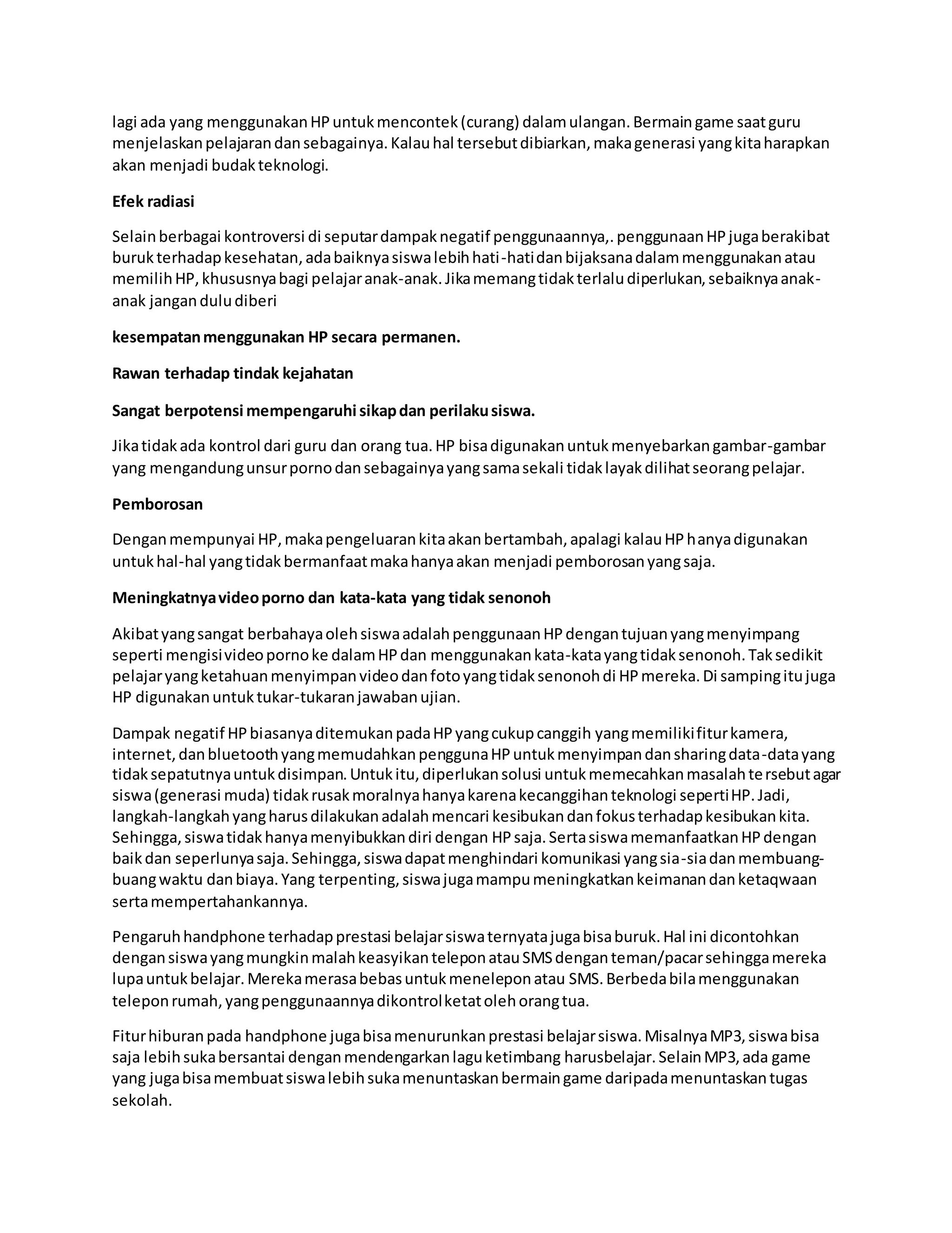 Dampak positif dan negatip hp | PDF