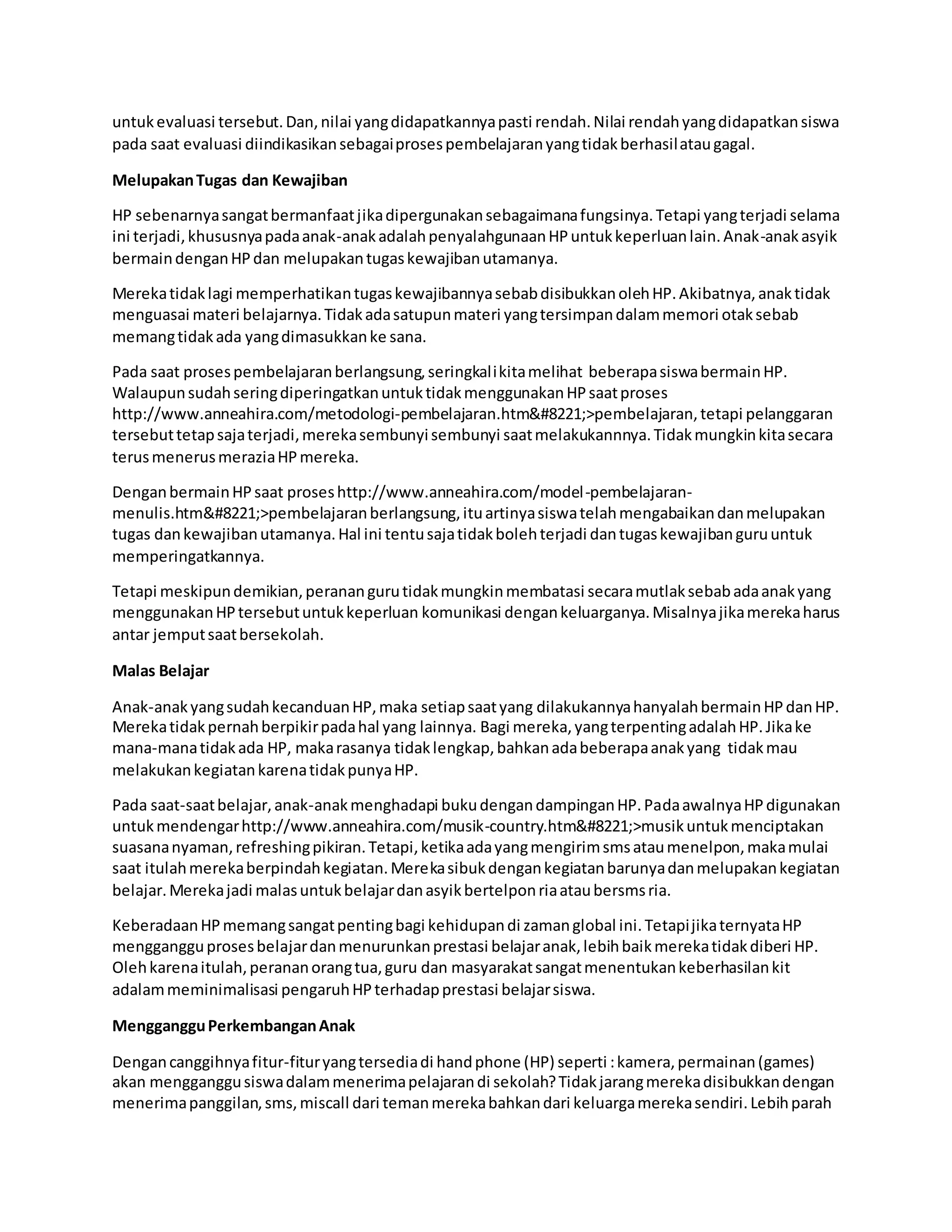 Dampak positif dan negatip hp | PDF