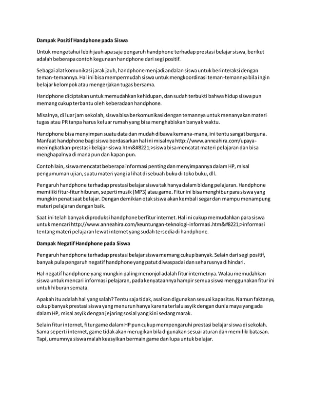 Dampak positif dan negatip hp | PDF