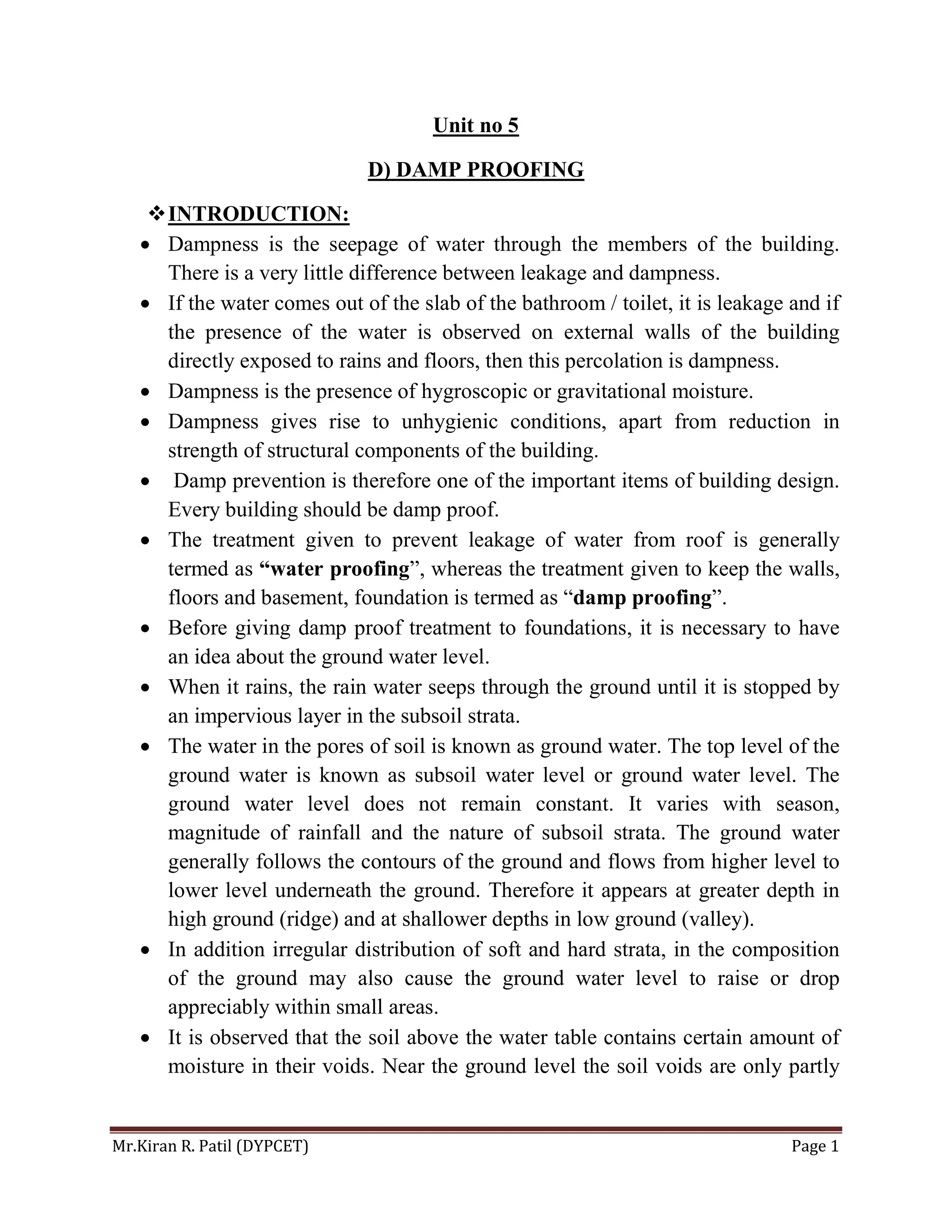 Damp prevention methods for building construction | PDF
