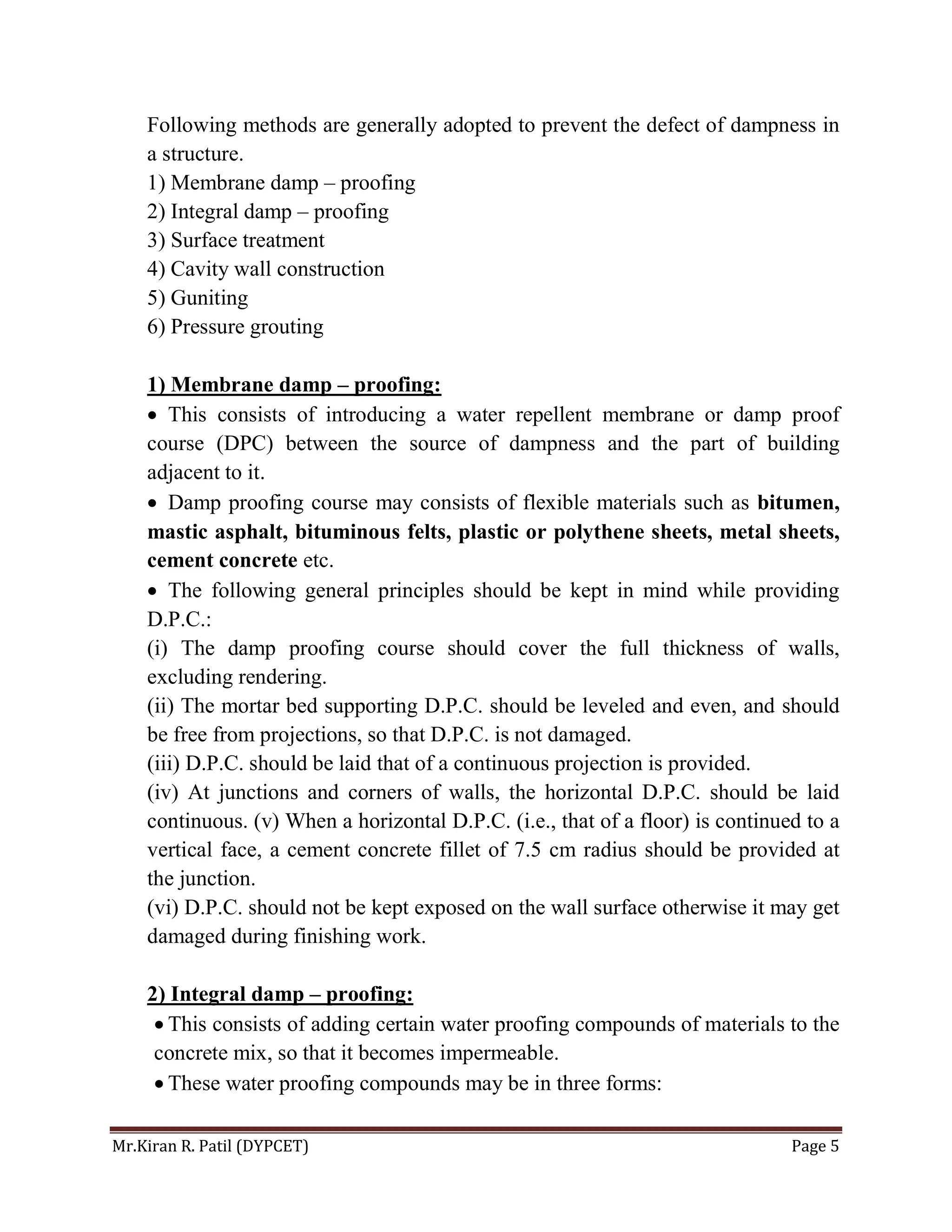 Damp prevention methods for building construction | PDF