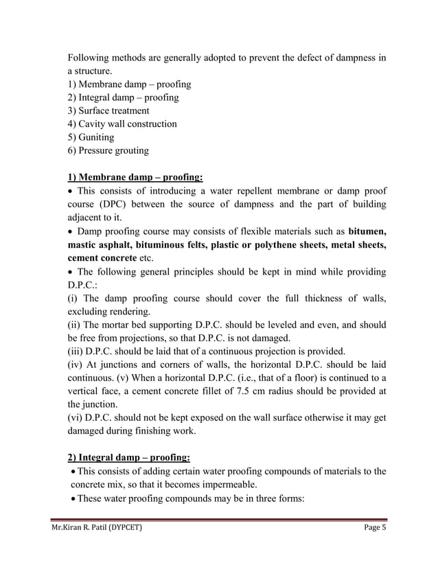 Damp prevention methods for building construction | PDF