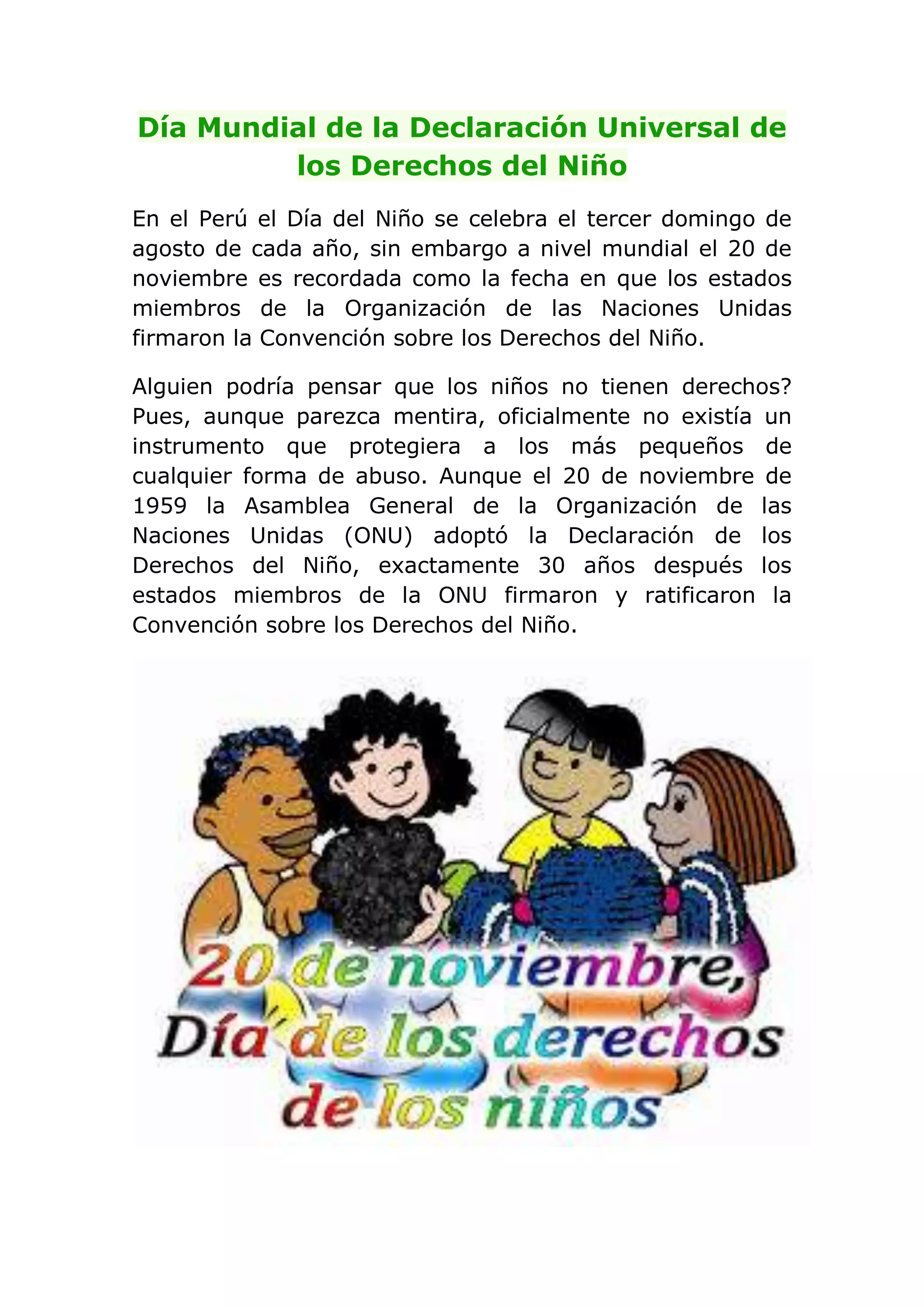 Día mundial de la declaración universal de los derechos del niño | DOCX