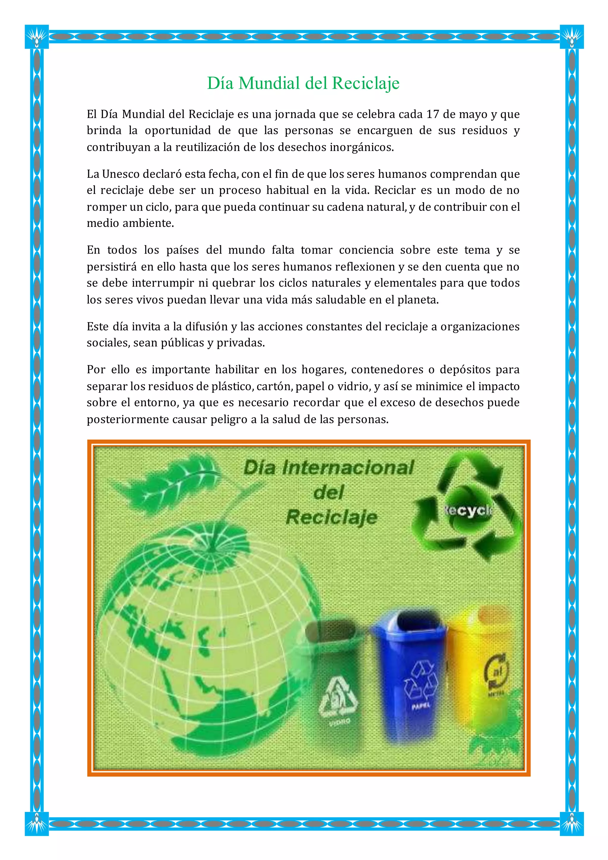 Día mundial del reciclaje | DOCX
