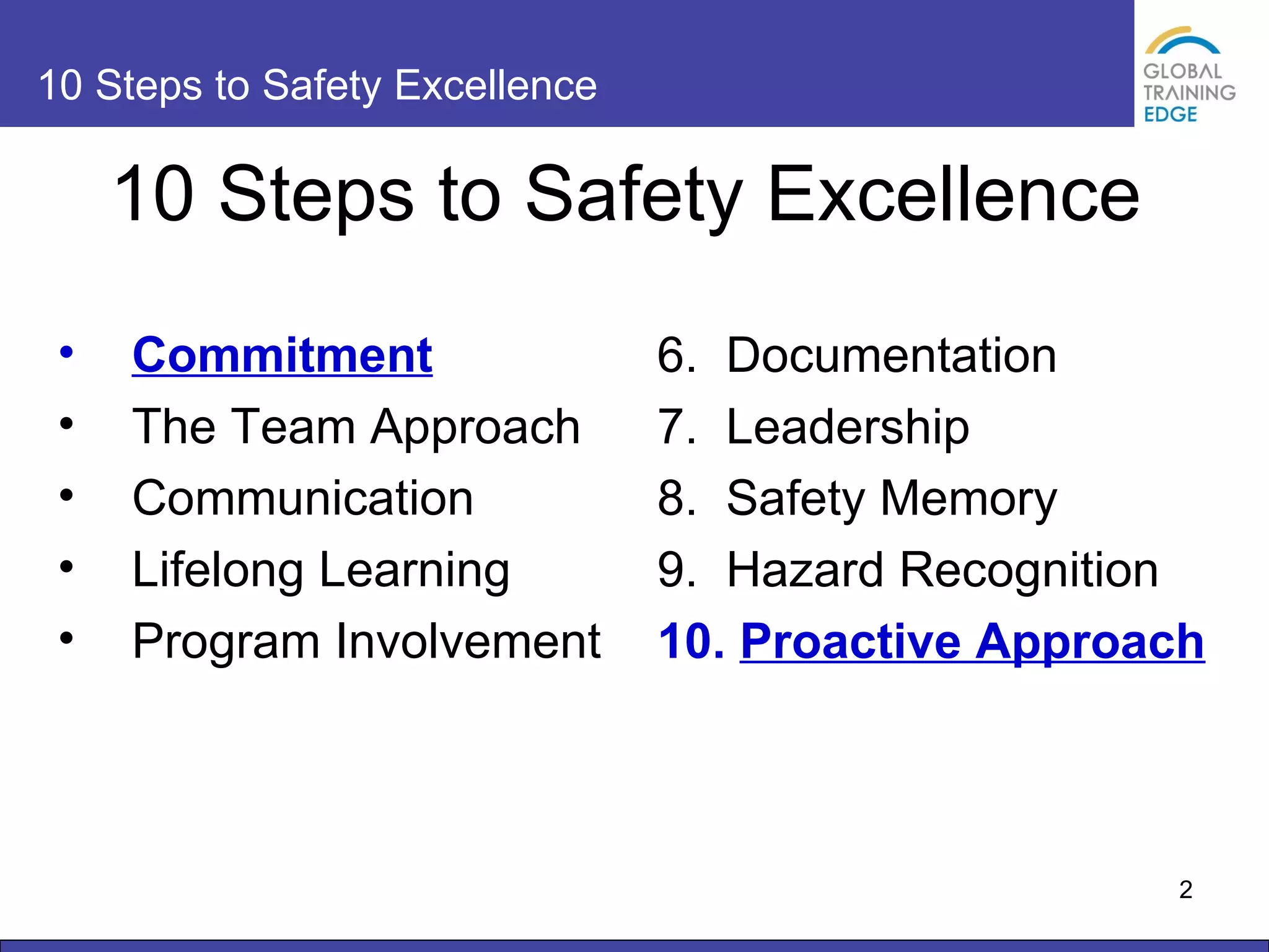 10 Steps To Safety Excellence 2010 Generic | PPT