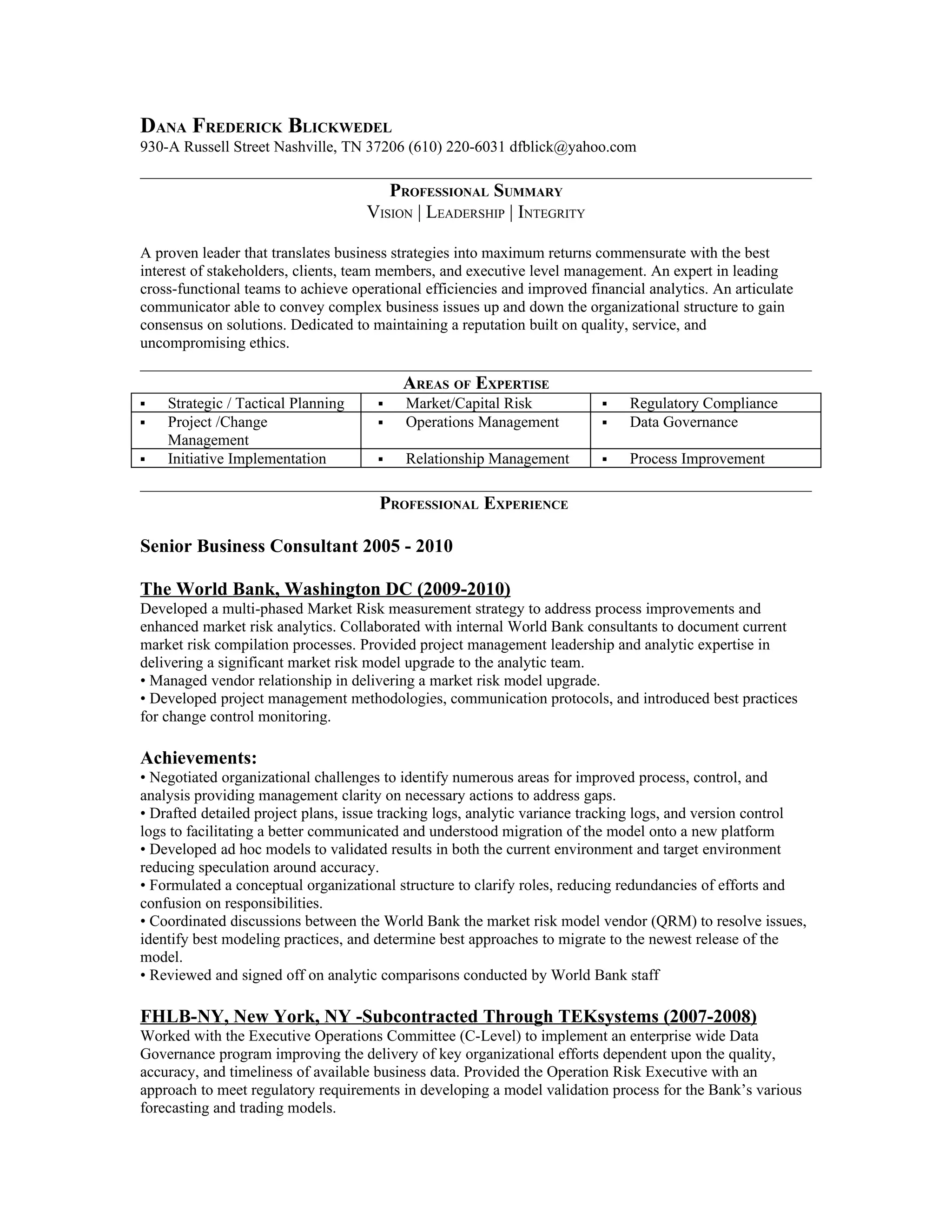 Dana F Blickwedel Resume | DOC