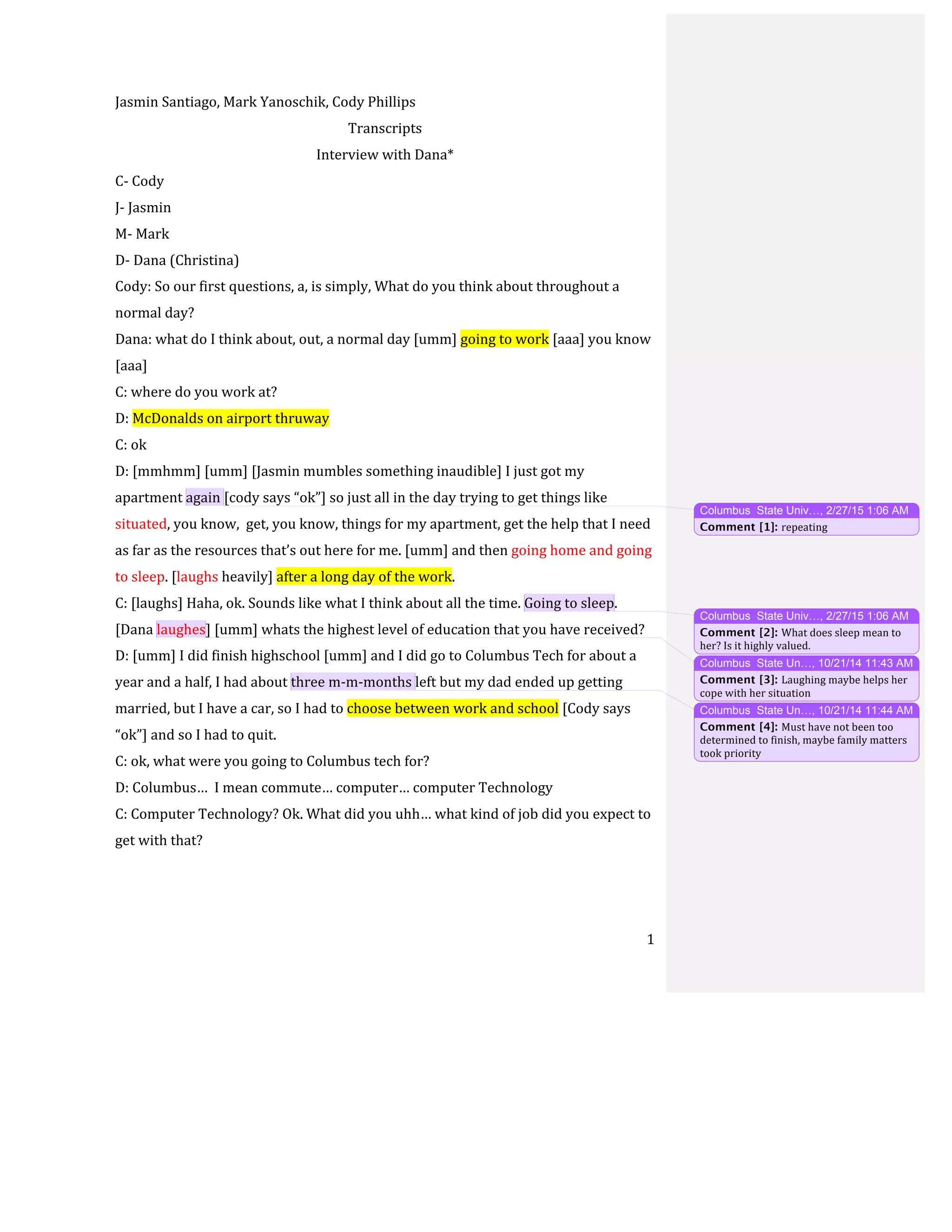 Dana interview coded | PDF