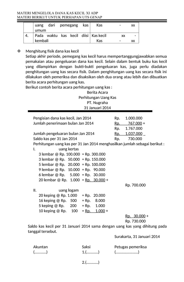 DANA KAS KECIL metode dana tetap dan tidak tetap | DOC
