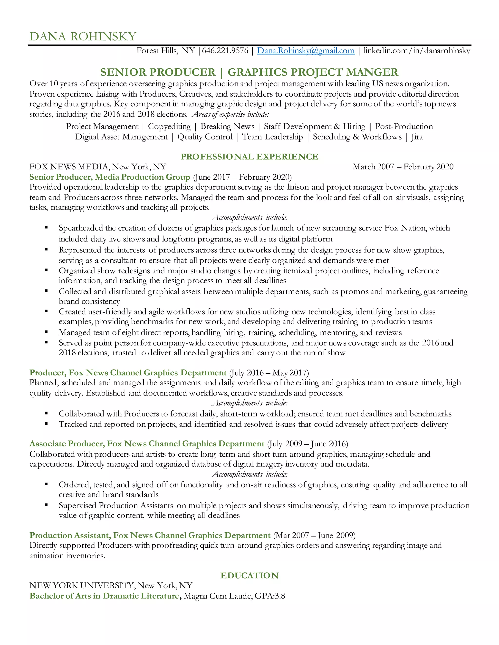 Dana rohinsky resume 2020 | DOCX