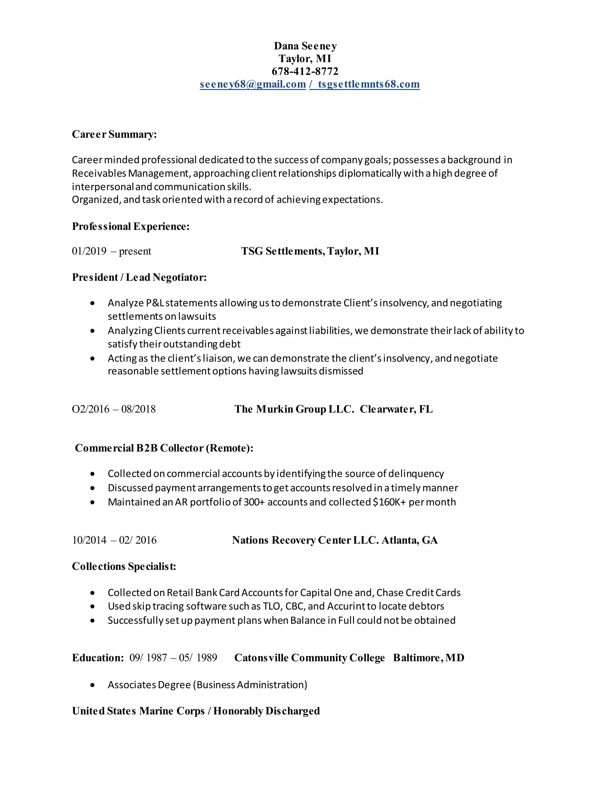 Dana seeney resume | DOCX