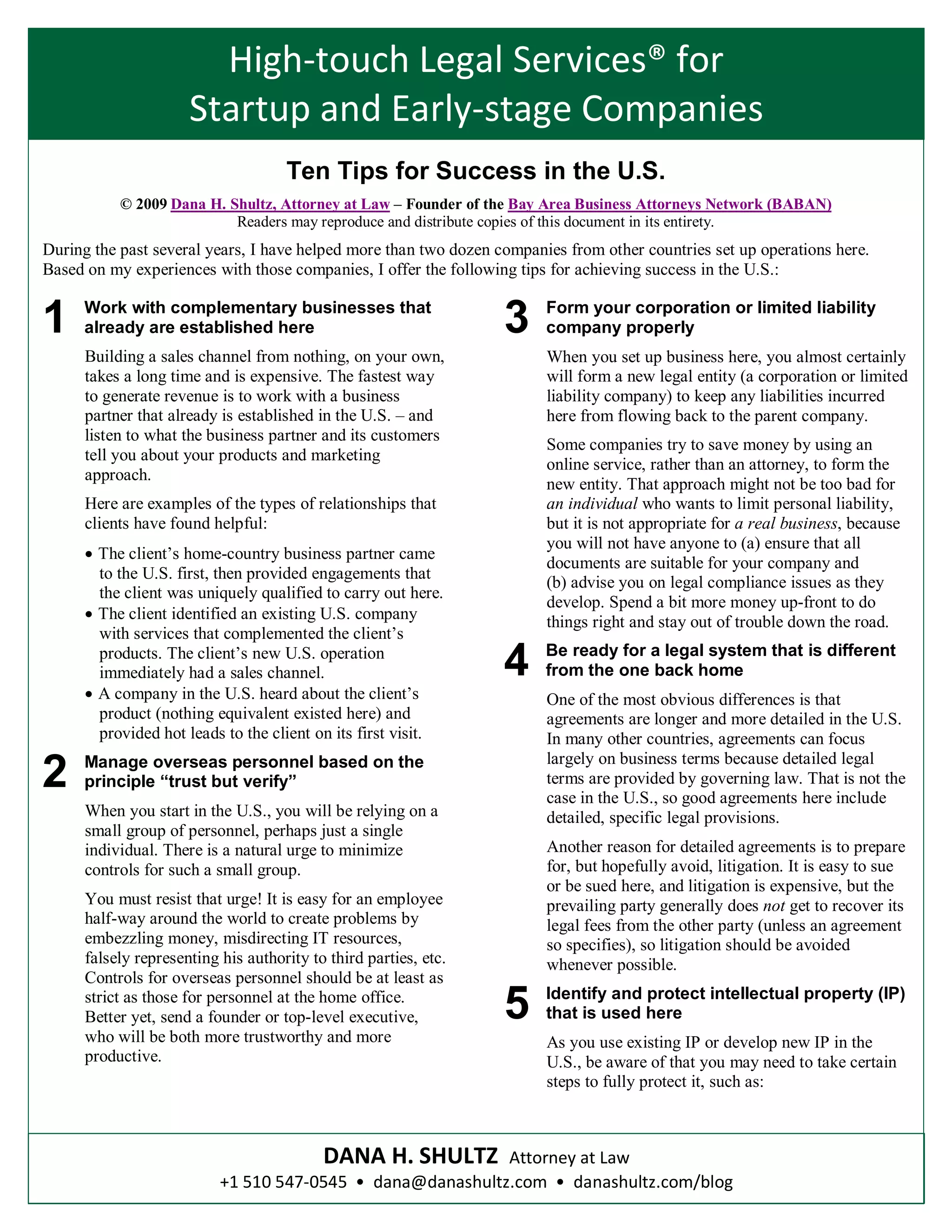 Dana Shultz - Ten Tips For Success | PDF