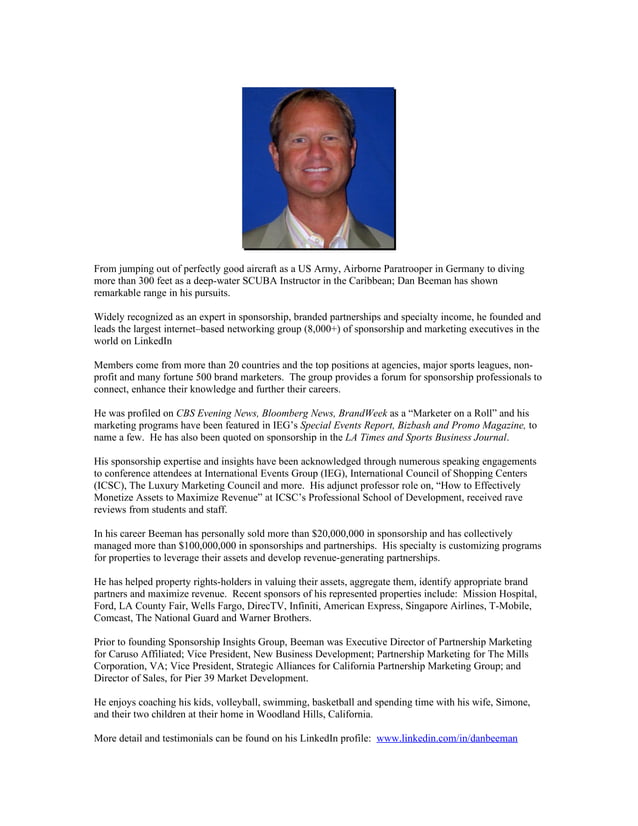 Dan Beeman 2012 Bio | DOC
