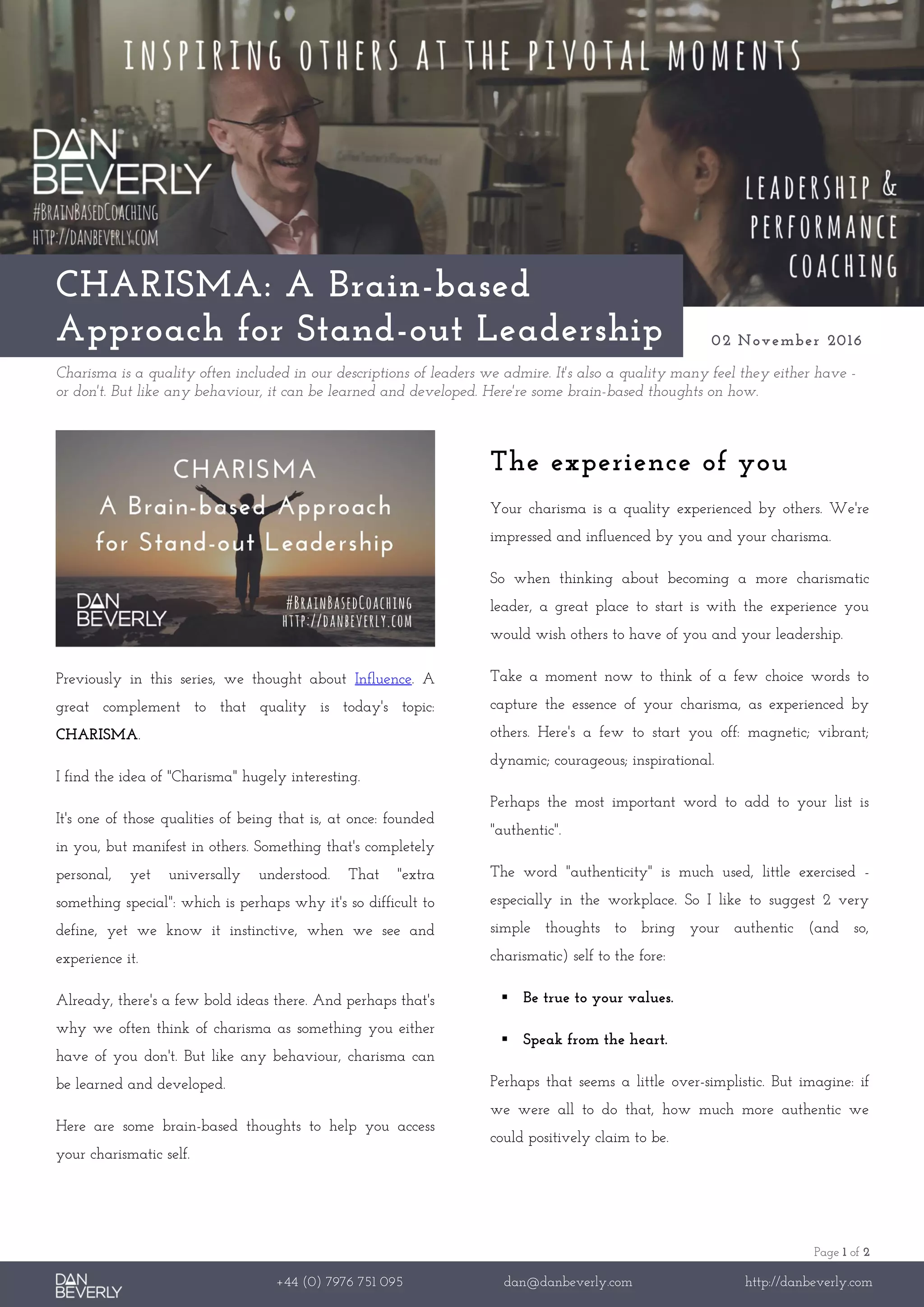 CHARISMA: A Brain-based Approach for Stand-out Leadership | PDF