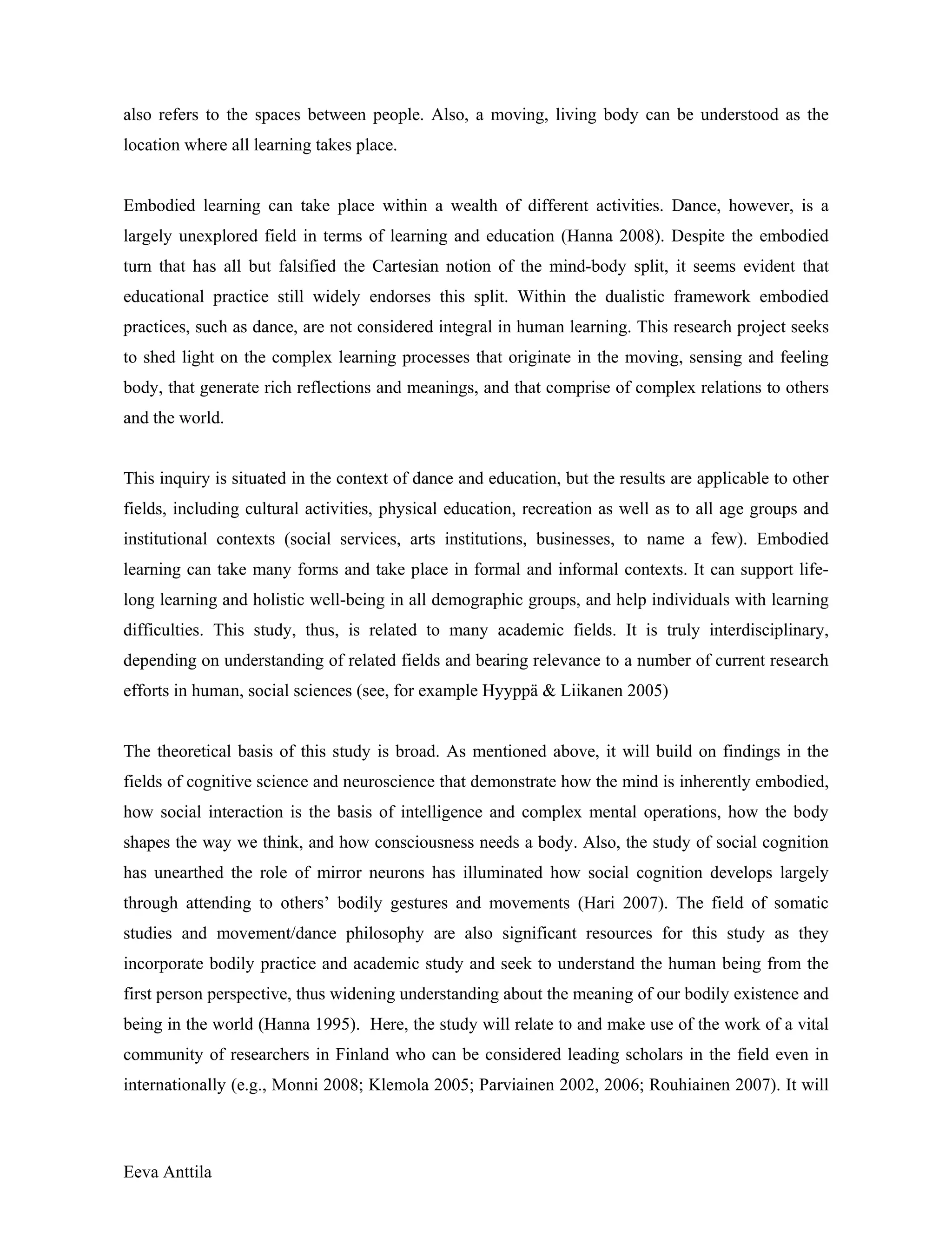 Dance As A Place For Learning Eeva Anttila | PDF