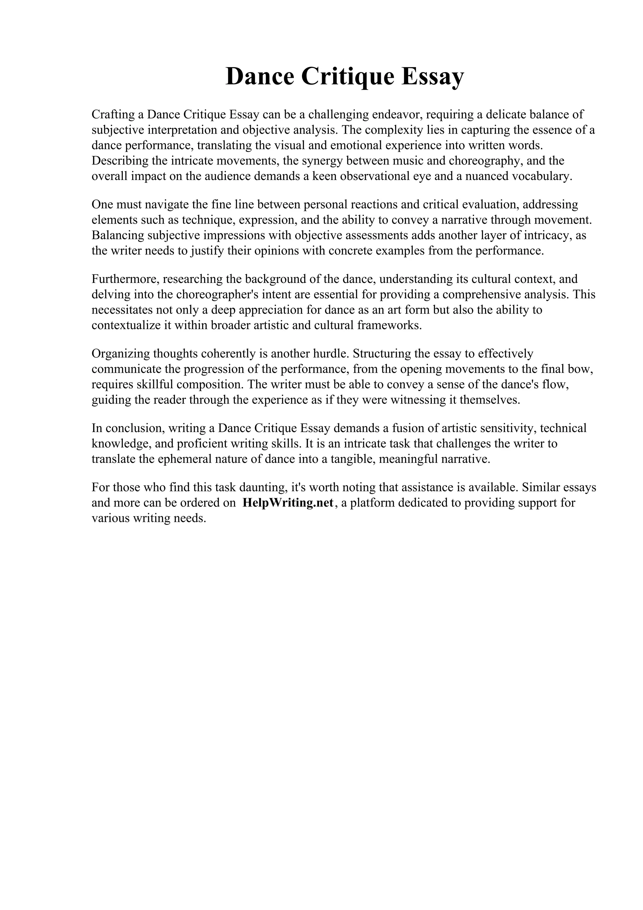 Dance Critique Essay | PDF