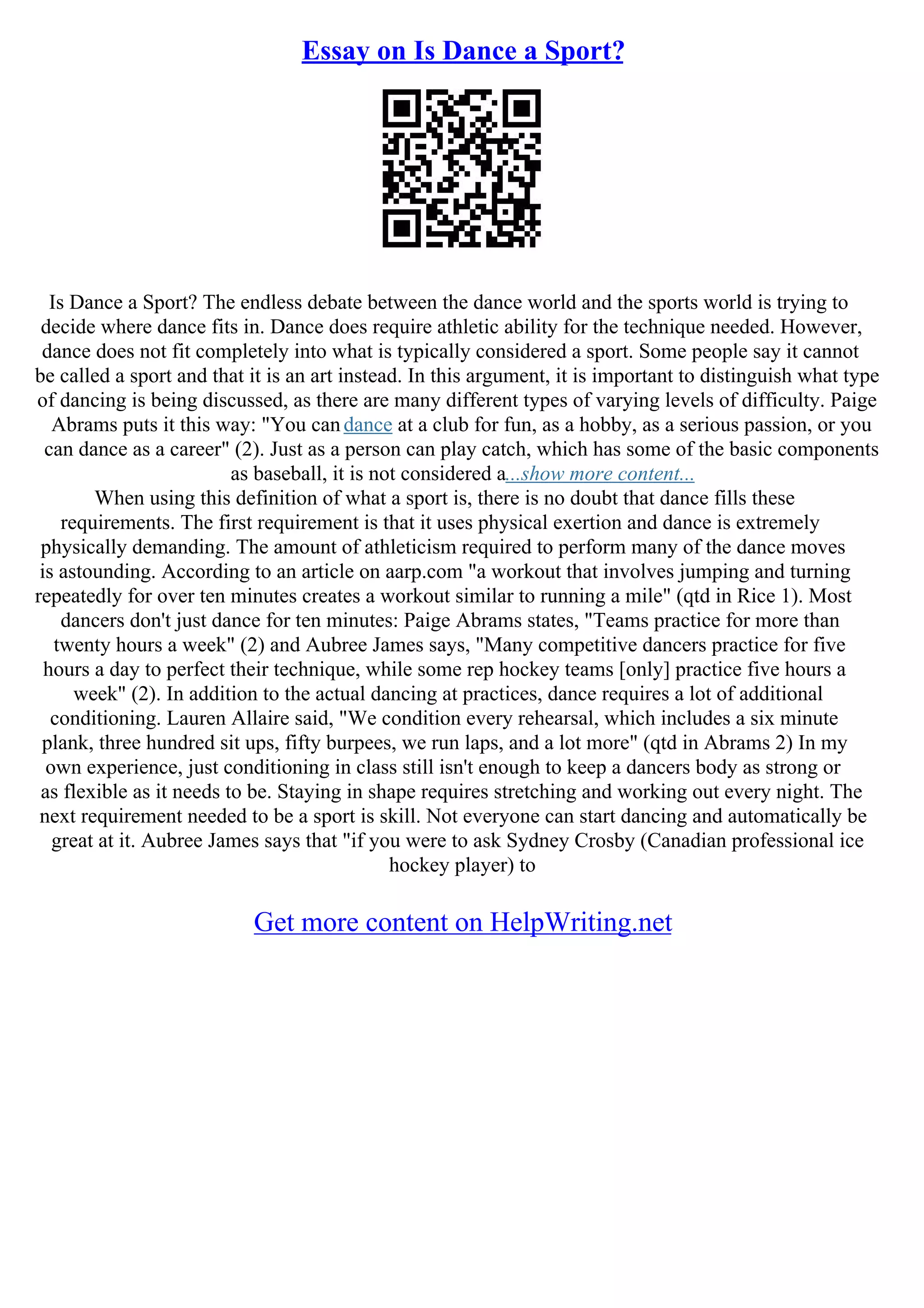Dance Is A Sport Essay | PDF