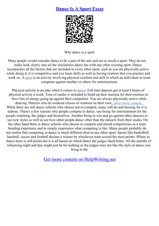 Dance Is A Sport Essay | PDF