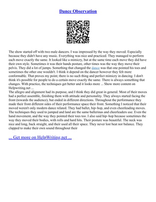 Dance Observation | PDF