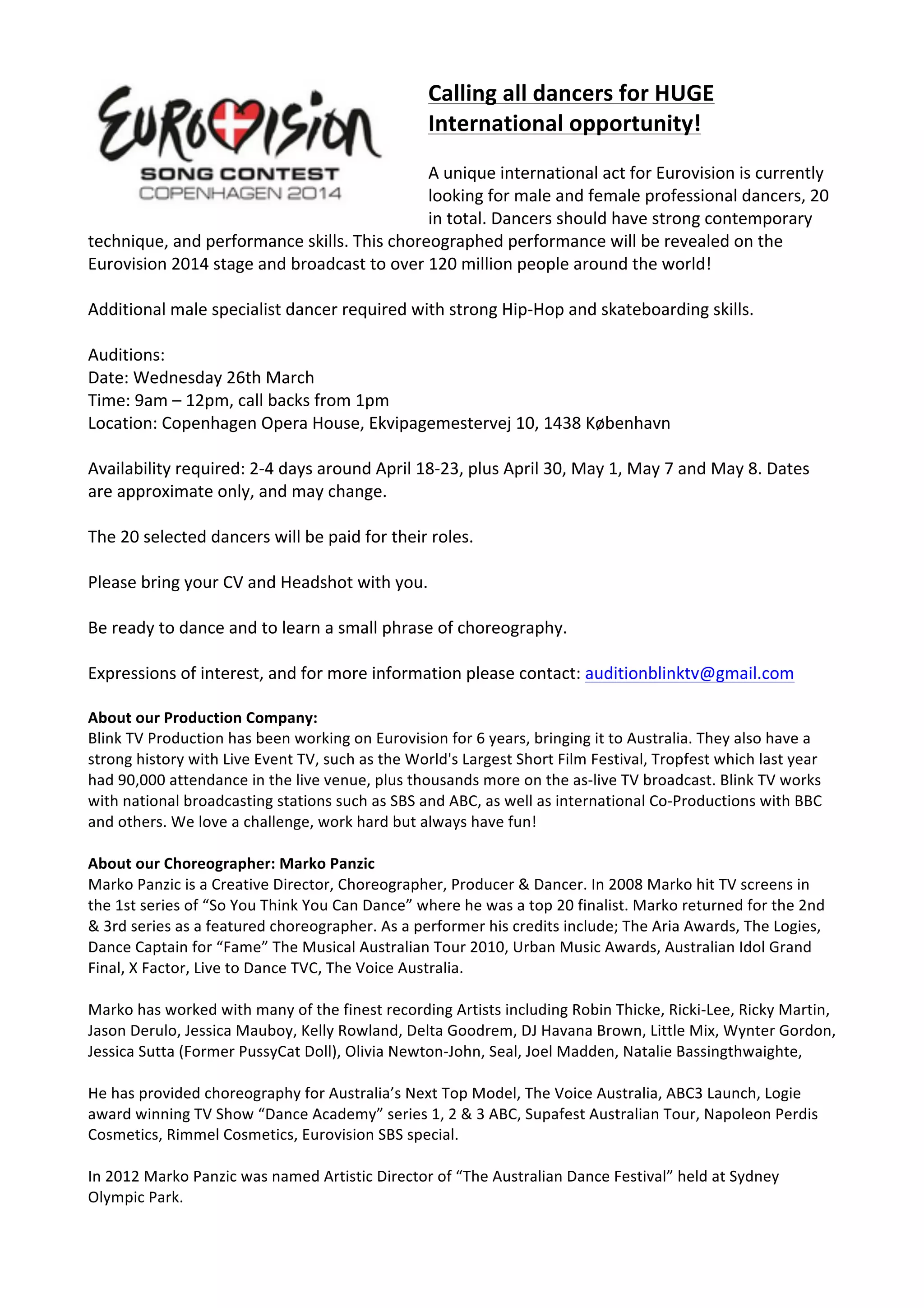 Dancer audition call out | PDF