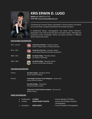 Resume for Dance: Detailed Format Sample | PDF