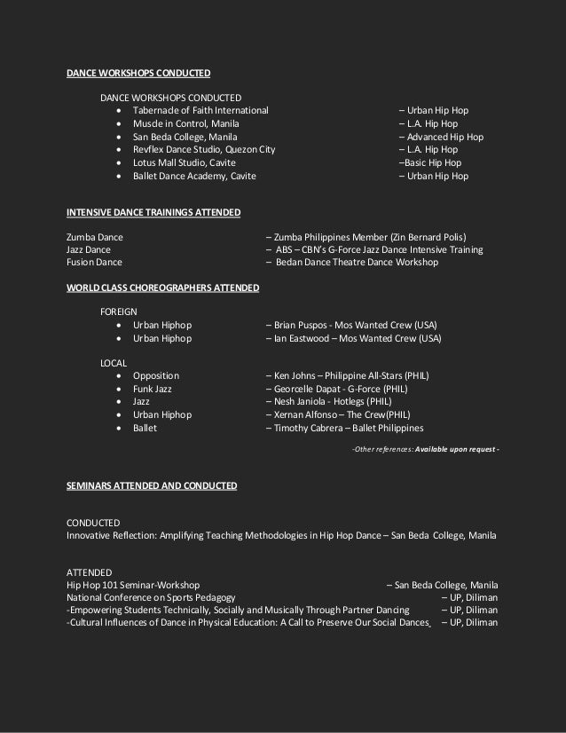 Basic Dance Resume Example
