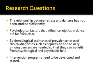Dancers' mental health: a review of the evidence | PPTX
