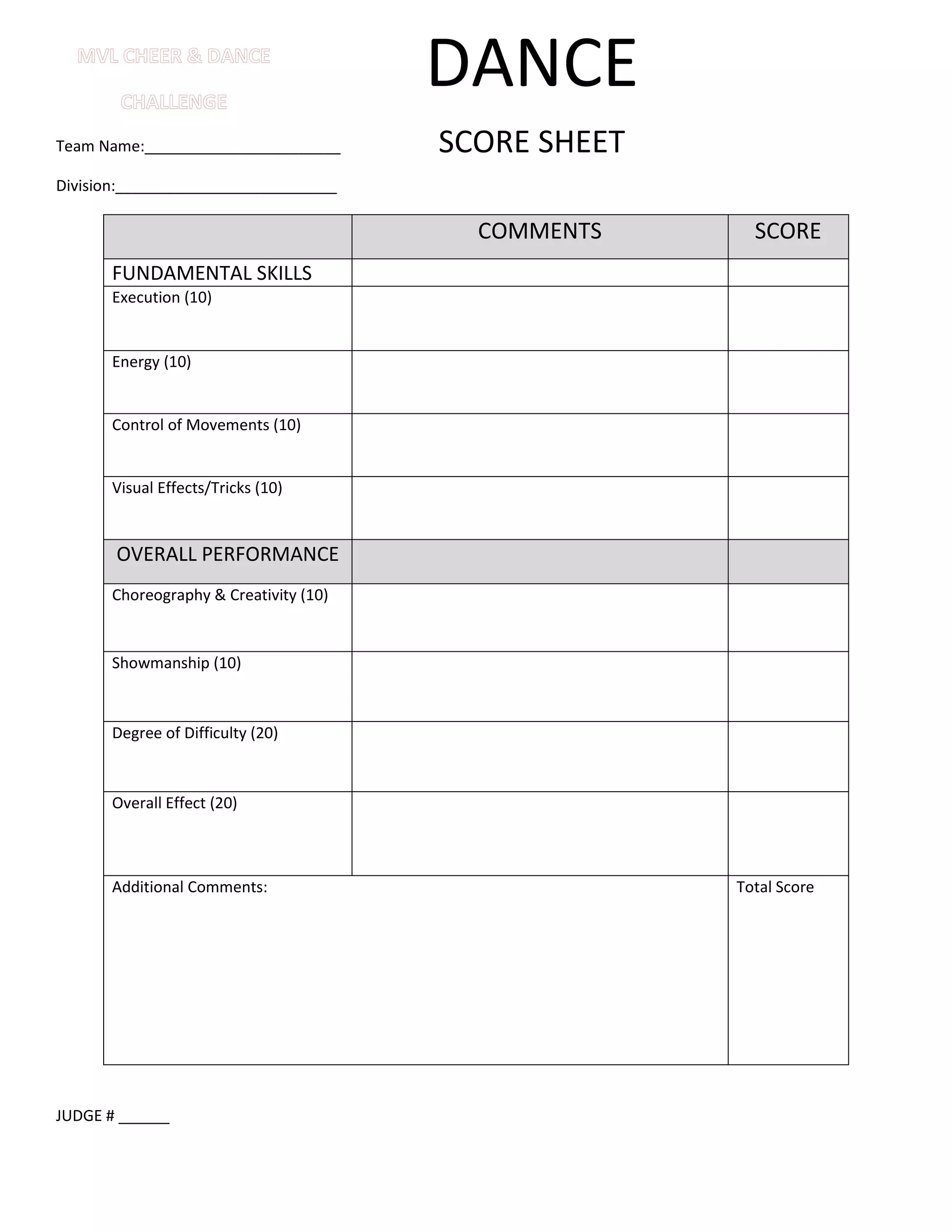 Dance score sheet | DOCX