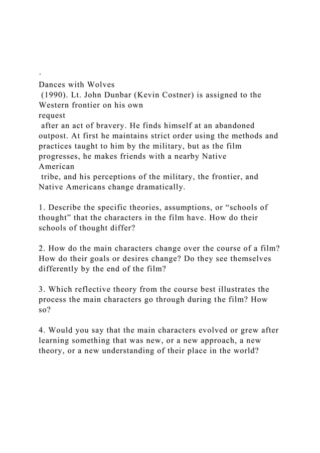 · Dances with Wolves (1990). Lt. John Dunbar (Kevin Costner) | DOCX ...