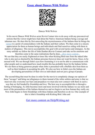 Dances With Wolves Essay | PDF | Western | Genres