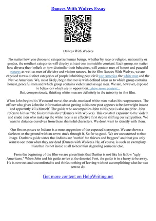 Dances With Wolves Essay | PDF