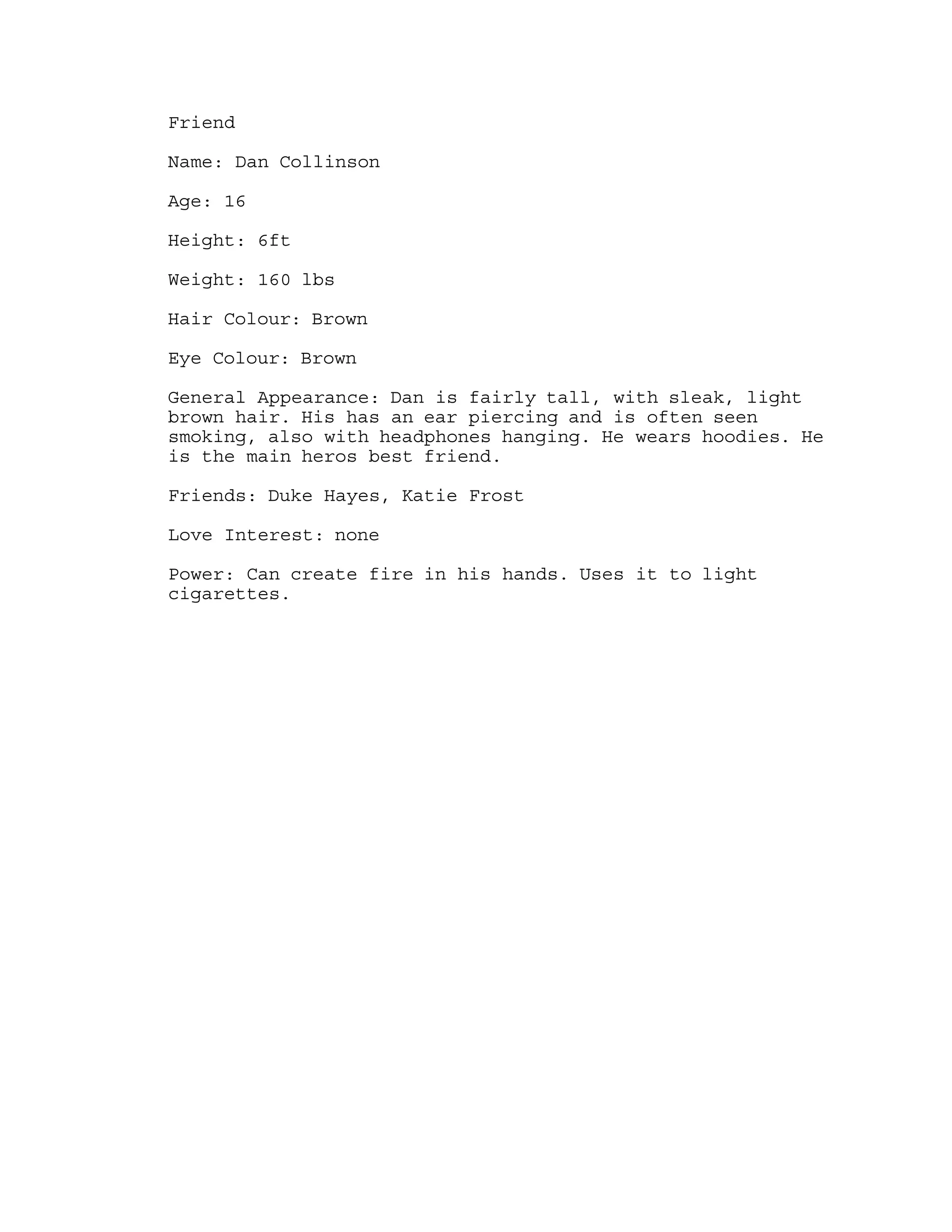 Dan collinson character bio | PDF