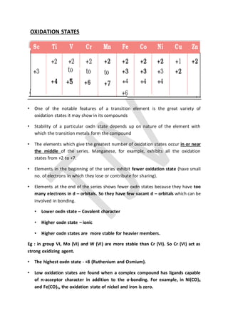 d and f block elements NOTES XII | DOCX | Chemistry | Science